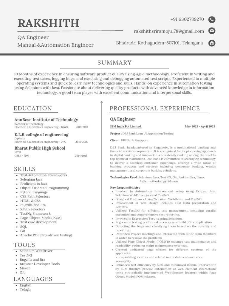 Rakshith Resume | PDF