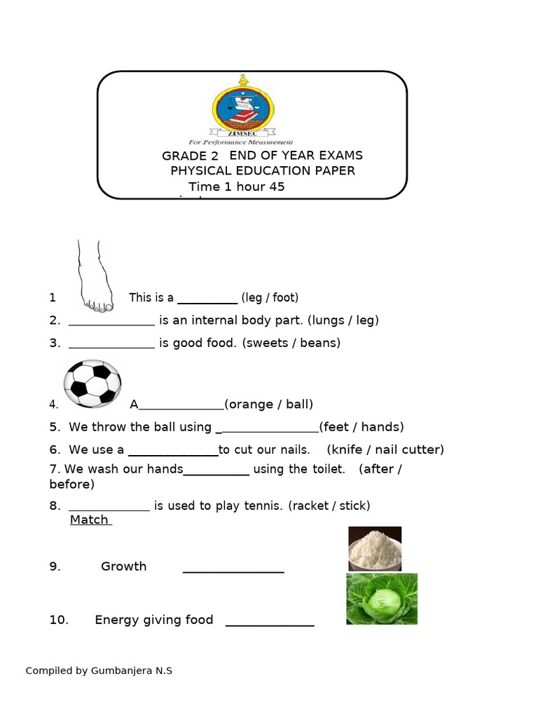 Grade 2 End of Year p.e Paper 2022 | PDF