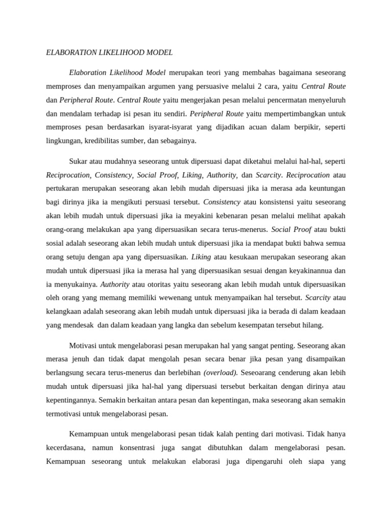 ELABORATION LIKELIHOOD MODEL KLP 11 | PDF