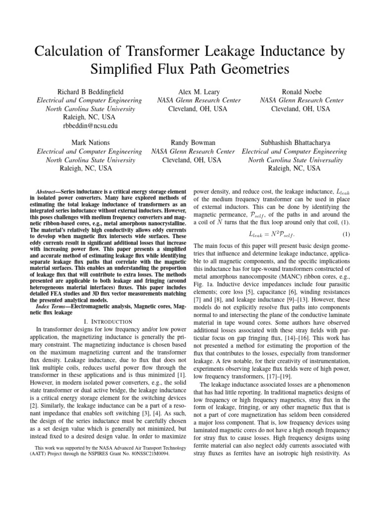 Calculation of Transformer Leakage Inductance by Simplified Flux Path ...