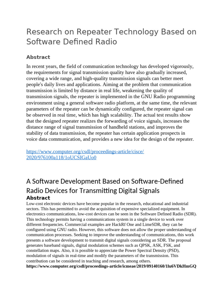 Research On Repeater Technology Based On Software Defined Radio | PDF
