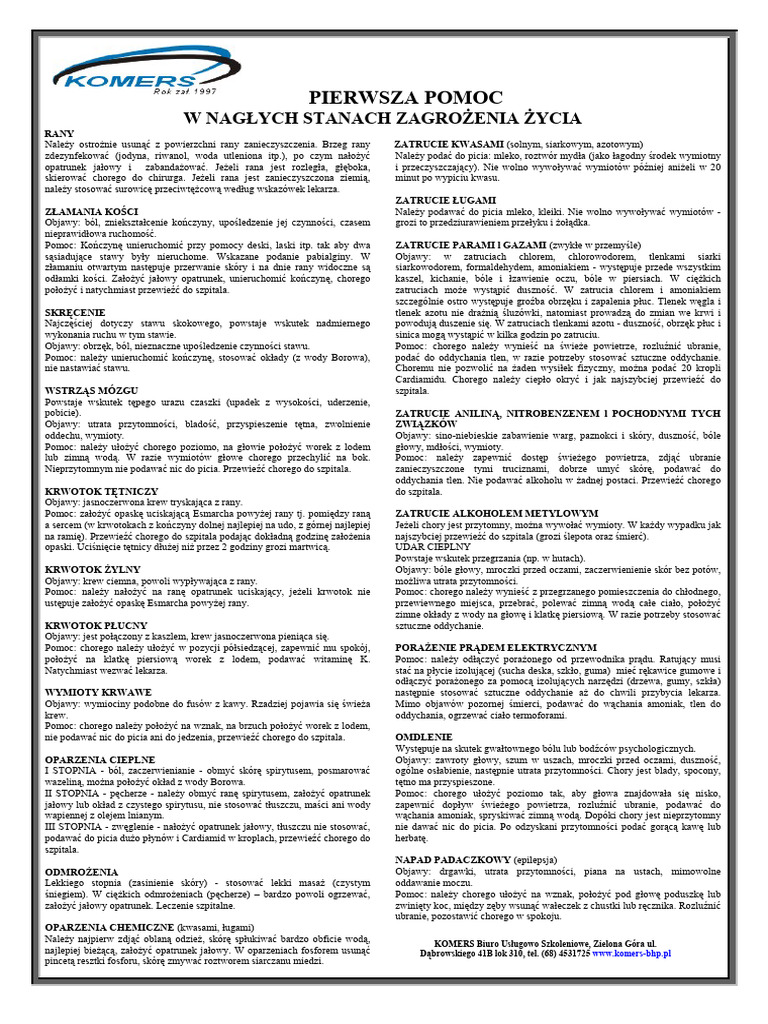 BHP - Pierwsza Pomoc | PDF