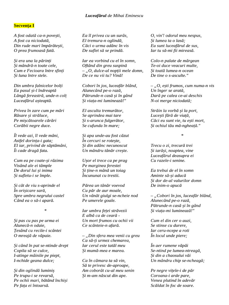 Luceafărul de Mihai Eminescu | PDF