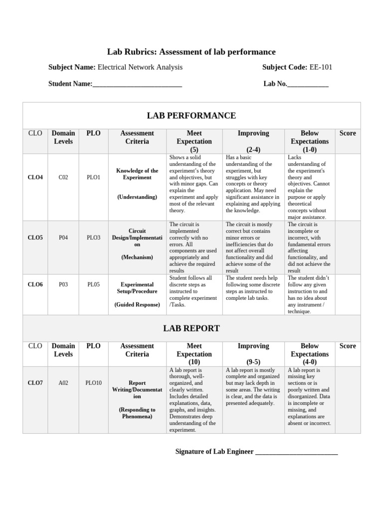 Lca Lab Rubrics | PDF
