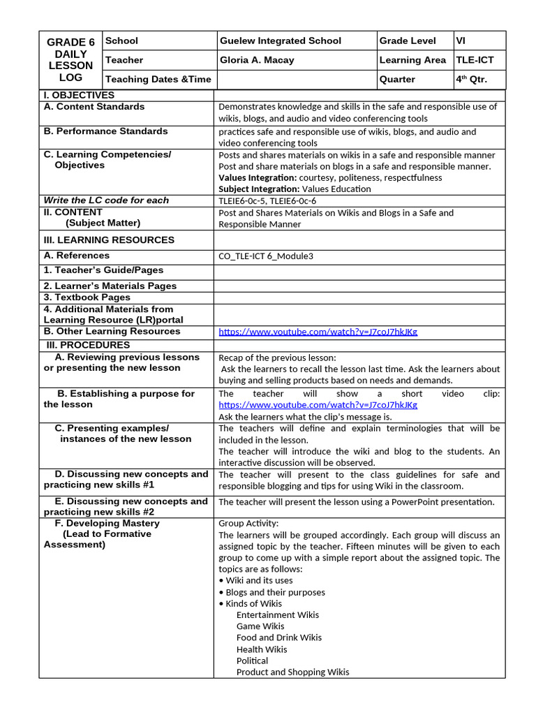 DLL TLE 6 ICT and Entrep Post and Shares Materials | PDF