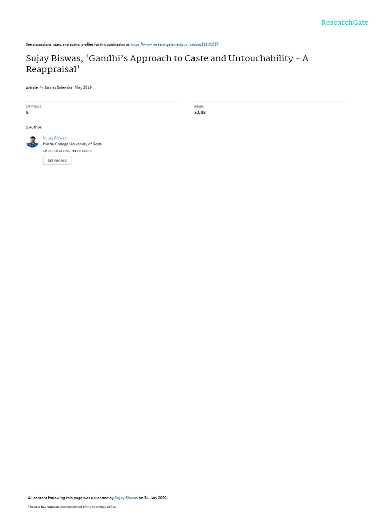 Sujay Biswas, 'Gandhi's Approach To Caste and Untouchability - A ...