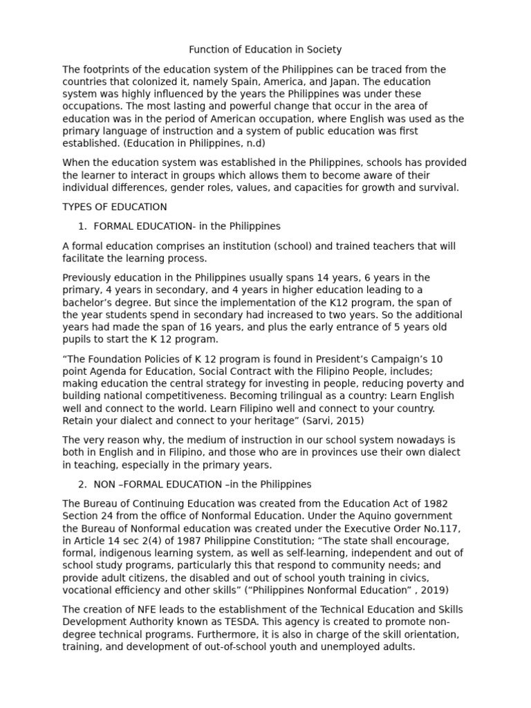 Function of Education in Society | PDF