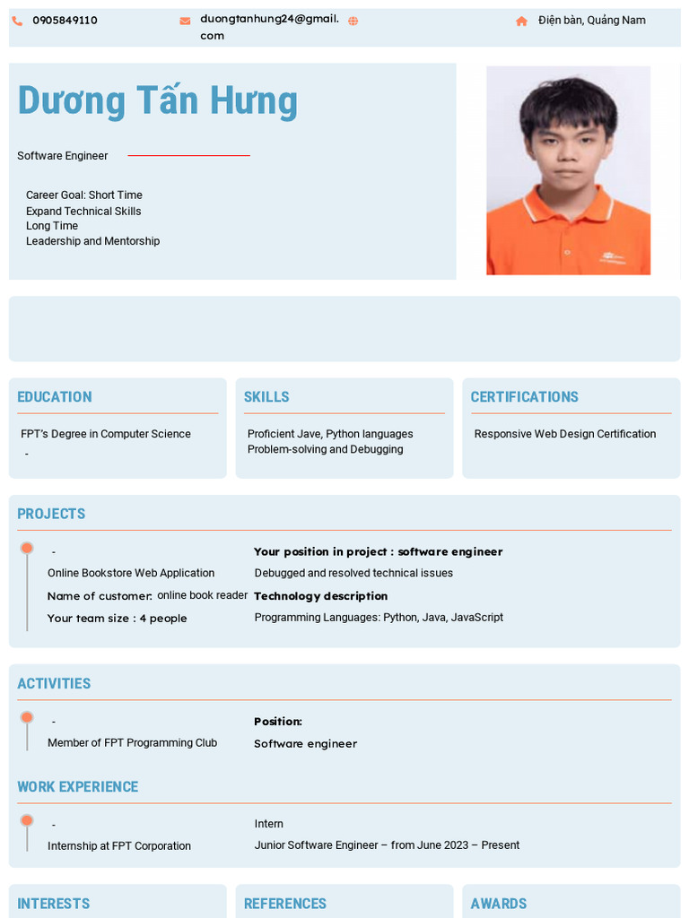 CV Dương Tấn Hưng - CV - Hung - Duong - Software - Engineer - pdf1-TopCV - VN | PDF