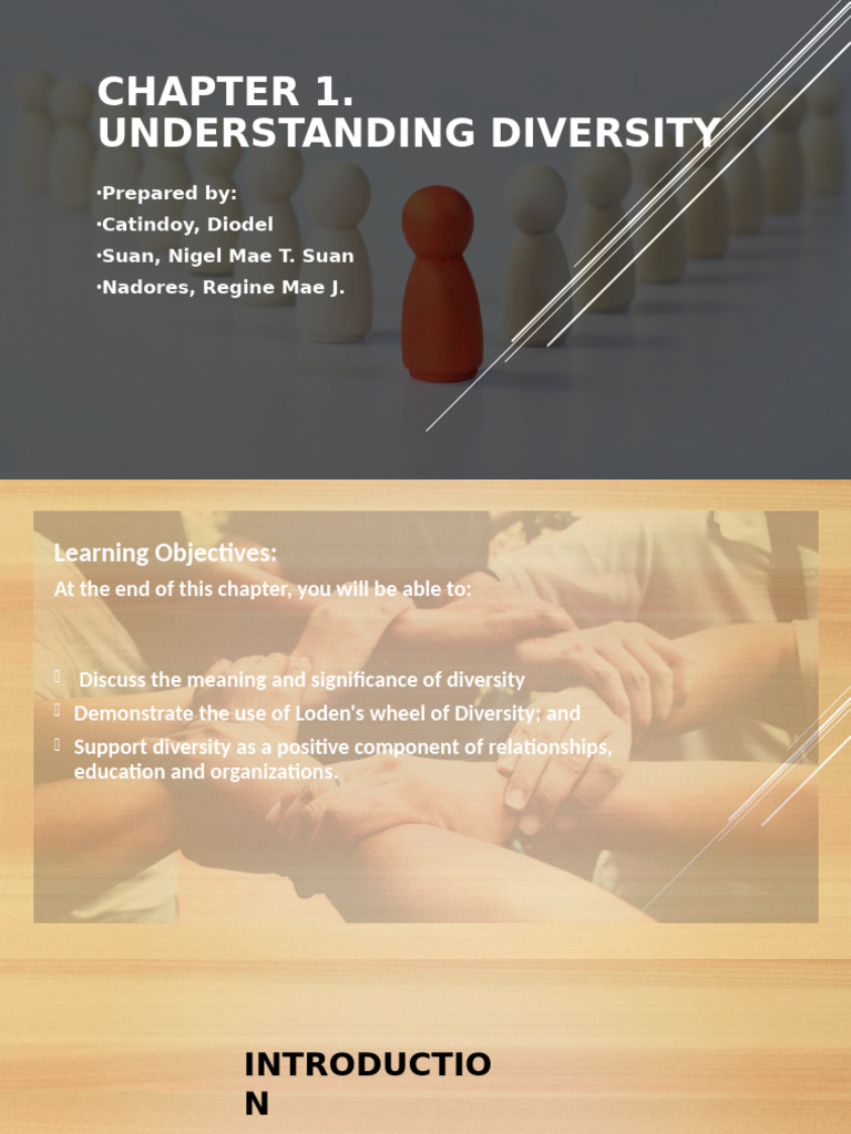 Understanding Diversity: Prepared By: Catindoy, Diodel Suan, Nigel Mae T. Suan Nadores, Regine ...
