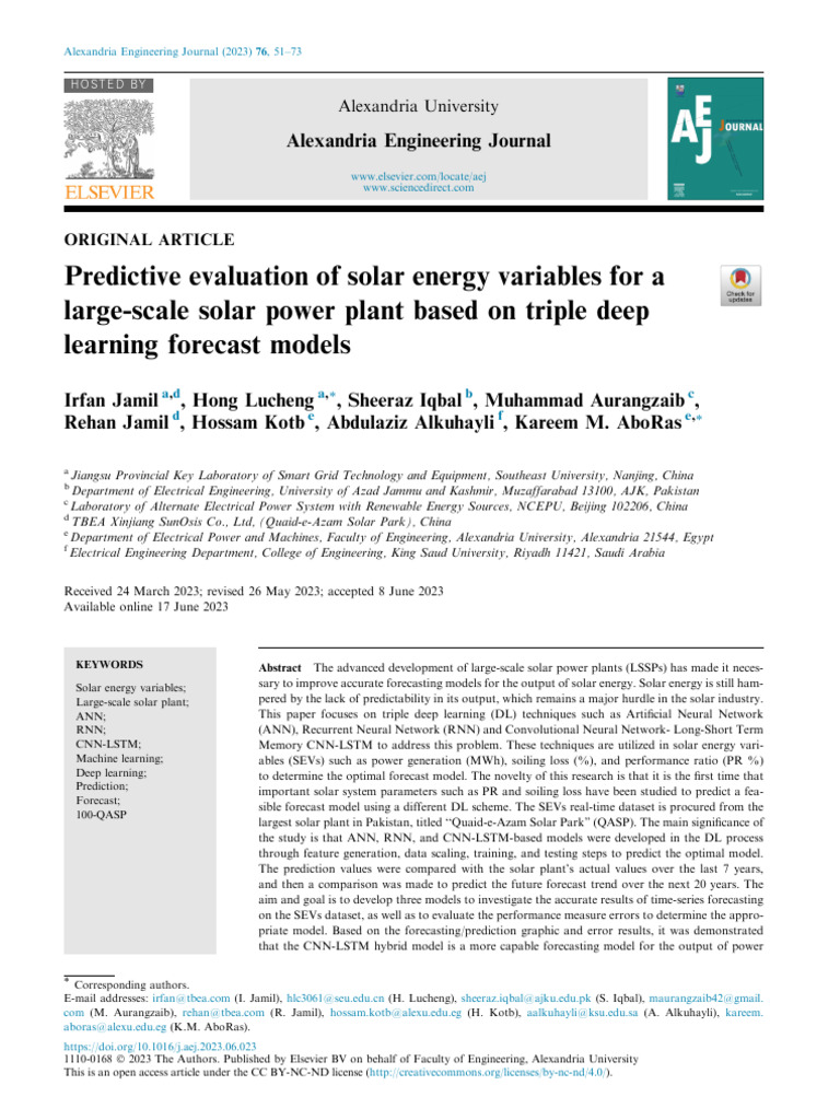 Predictive Evaluation of Solar Energy Variables For A Large-Scale Solar Power Plant Based On ...