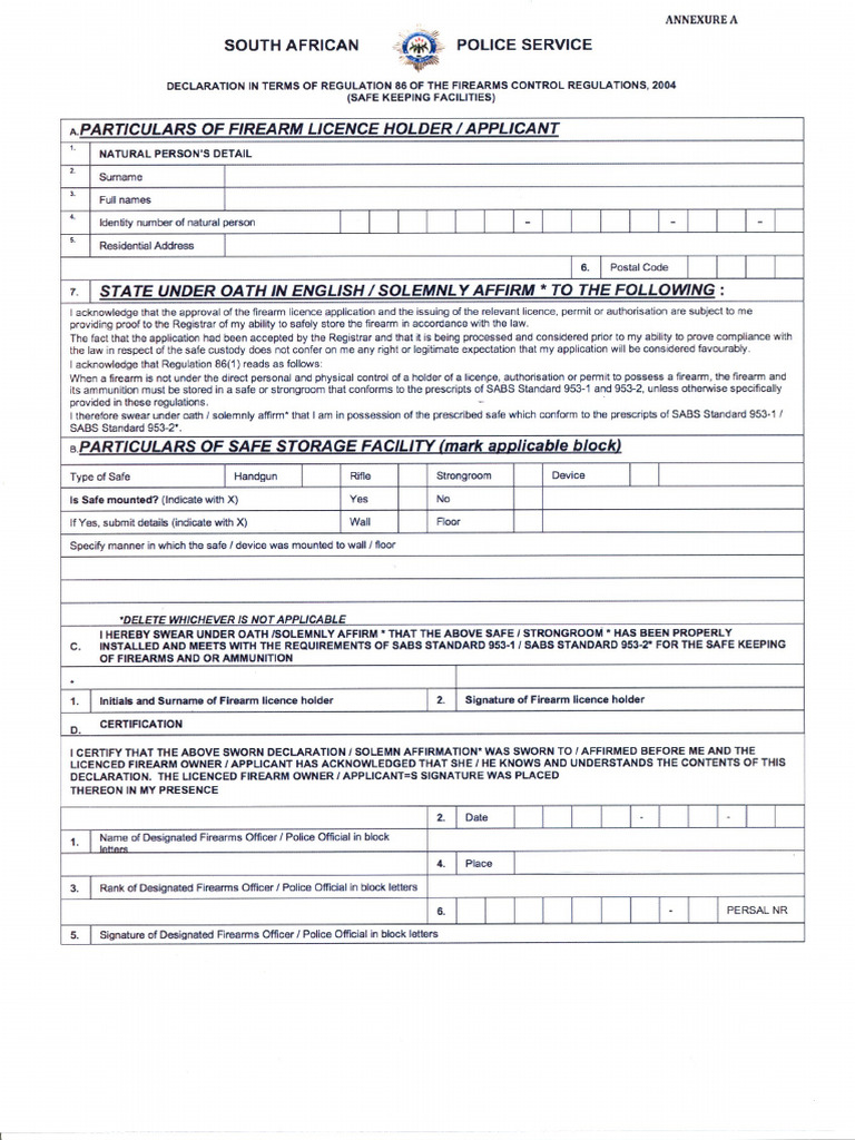 SAPS Safe Annexure A | PDF