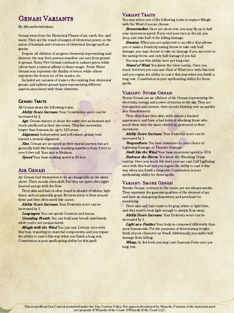 Genasi Variants - GM Binder | PDF
