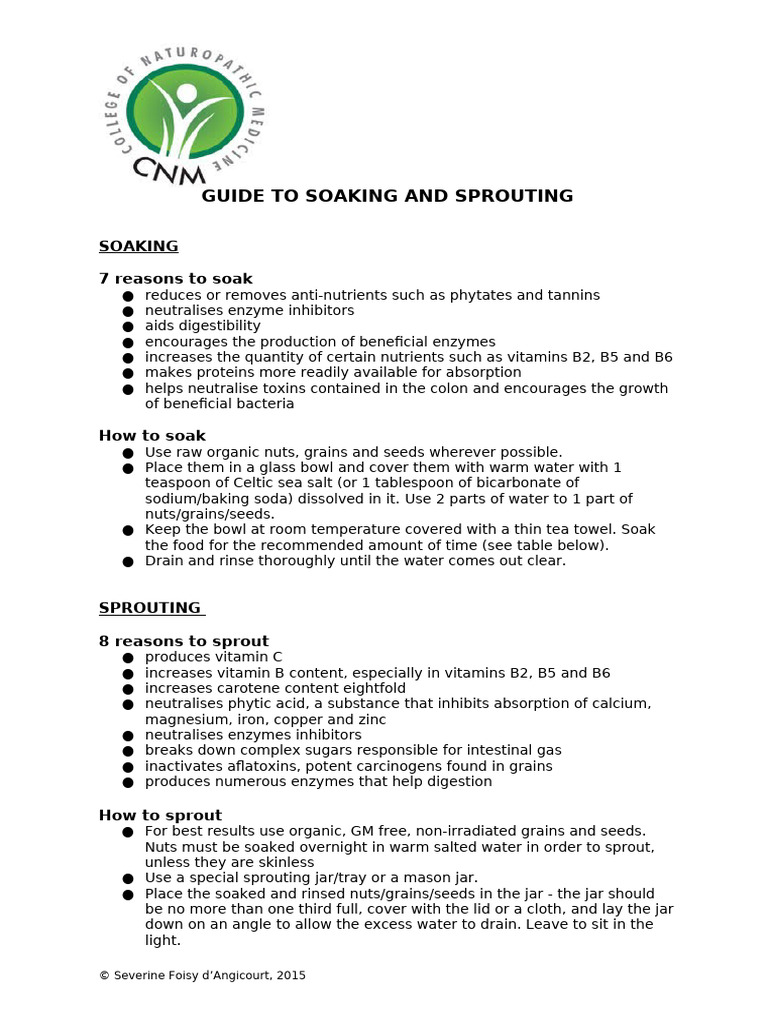 Soaking & Sprouting | PDF