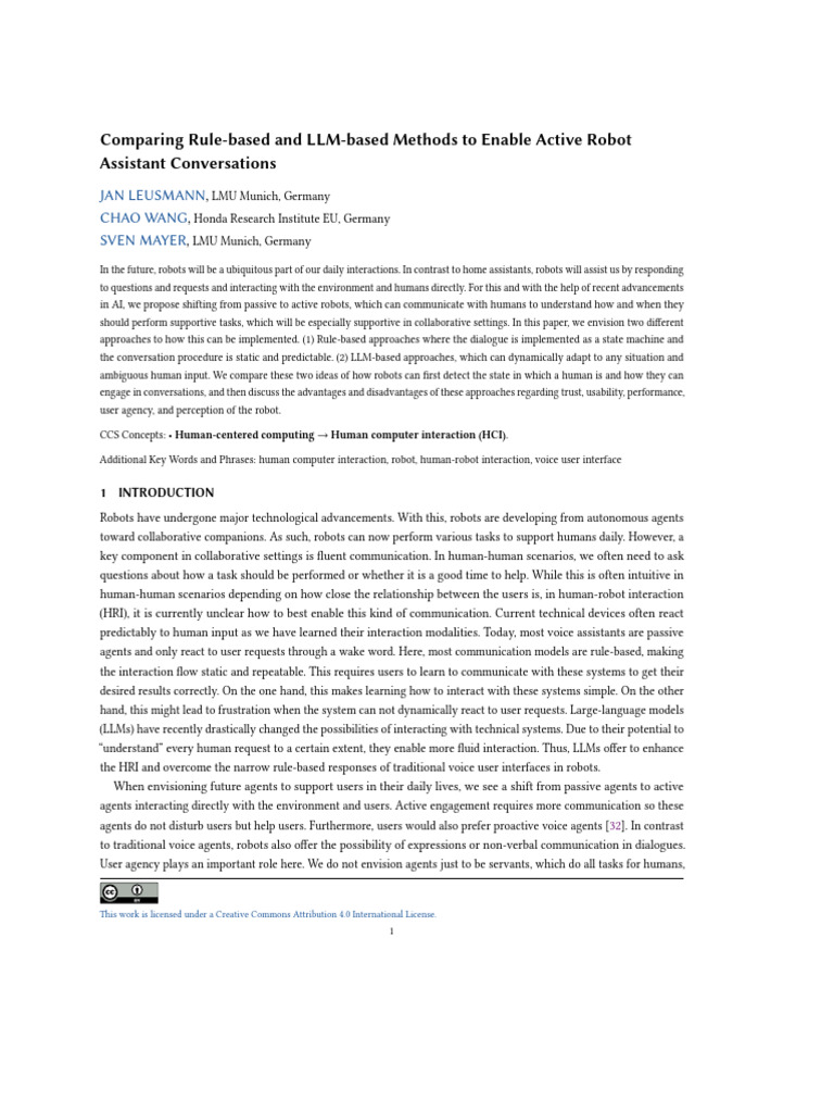 Comparing Rule Based and LLM Based Methods To Enable Active Robot Assistant Conversations | PDF