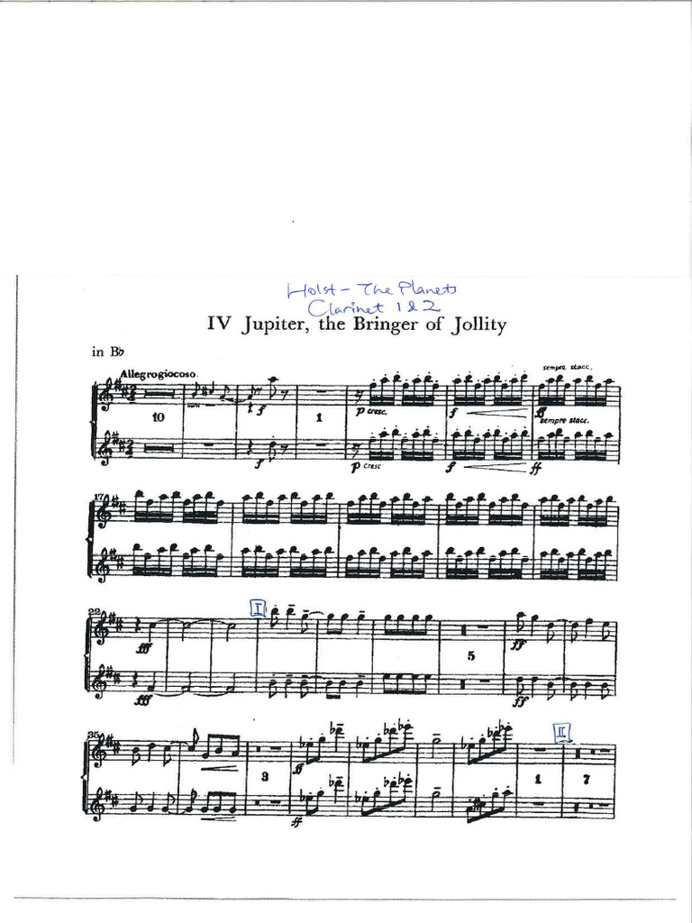 Holst - Jupiter From The Planets Suite - 005 BB Clarinet I II | PDF
