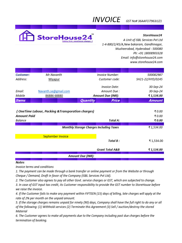 Store House 24 September Invoice | PDF | Value Added Tax | Invoice