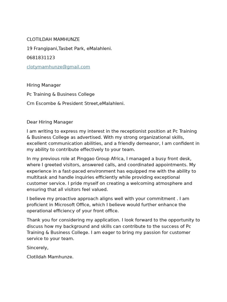 Cover Letter Cloty | PDF