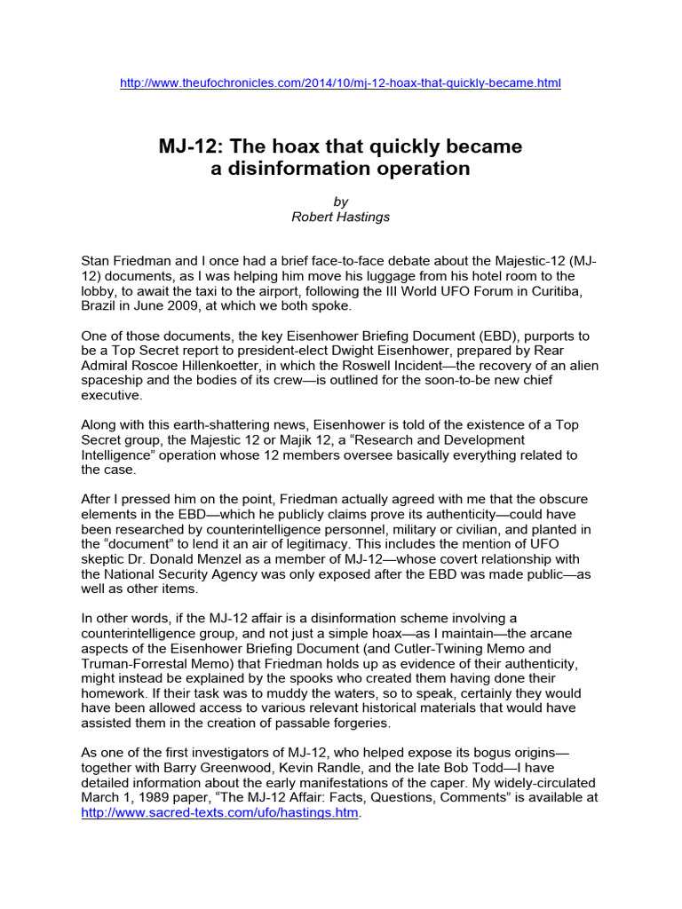 Hastings Majestic-12-Disinformation Operation | PDF