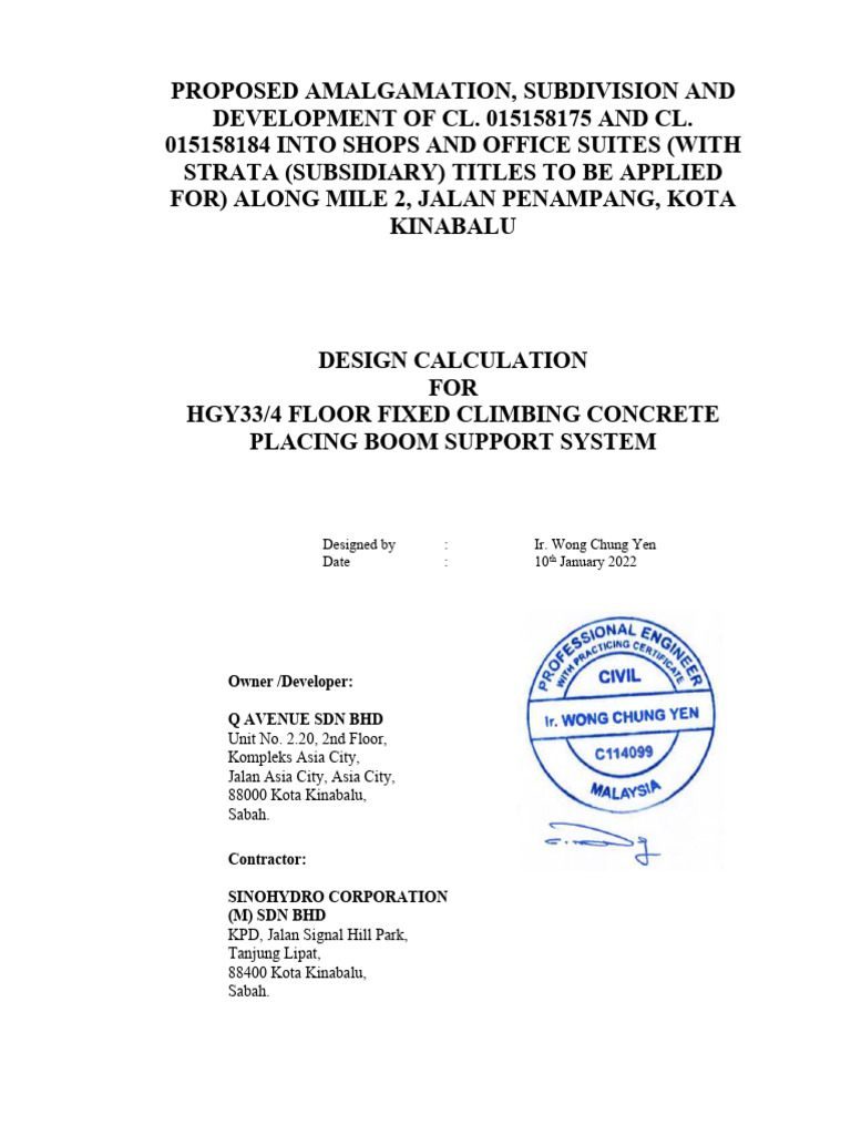 Design Calculation For Concrete Placing Boom Support 100122 | PDF