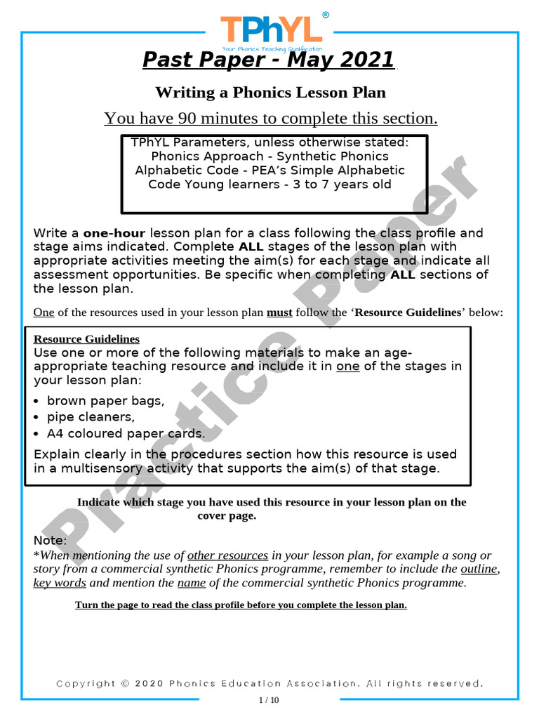 Past Paper May 2021 - Writing A Phonics Lesson Plan | PDF
