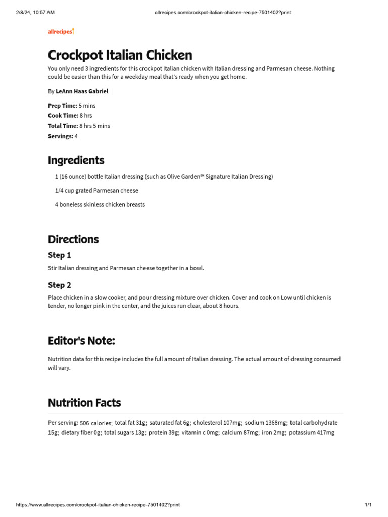 Italian Chicken Recipe | PDF