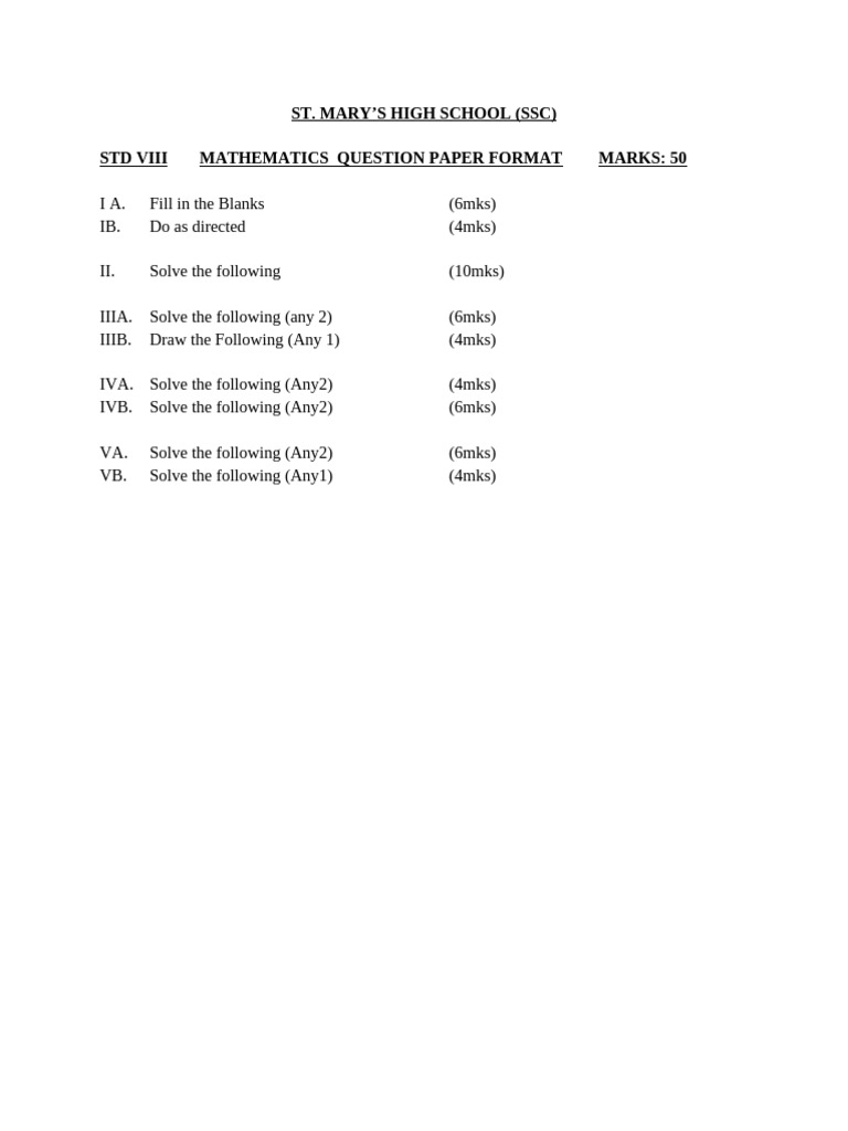 STD 8 Maths Question Paper Format | PDF