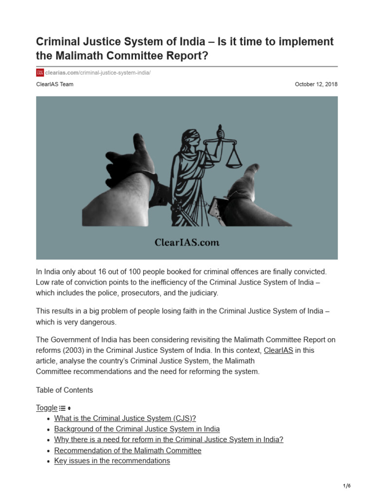 Criminal Justice System of India Is It Time To Implement The Malimath ...