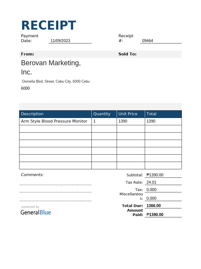 Blue Receipt Template | PDF