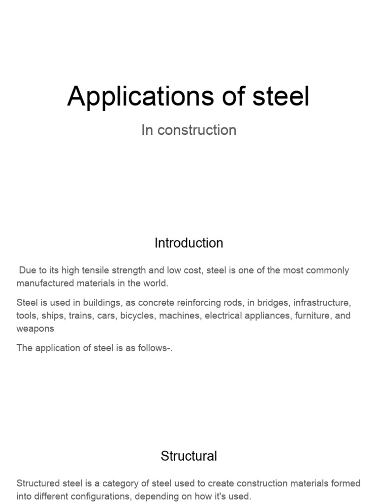 Applications of Steel | PDF | Concrete | Reinforced Concrete