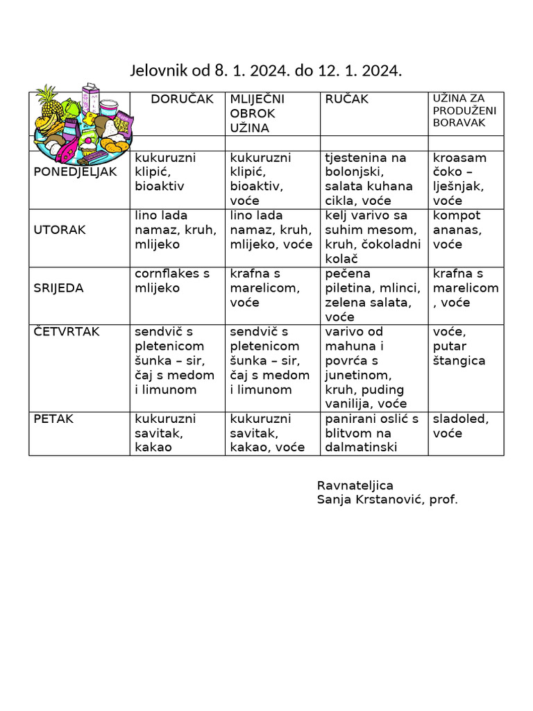 Jelovnik - Od - 8.1. - Do - 12.1.2024. 3 | PDF