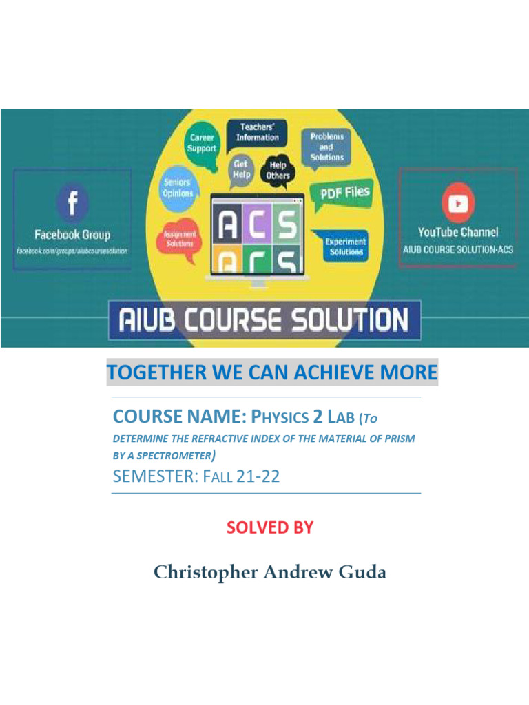 Physics 2 Lab Report 4 To Determine The Refractive Index of The ...