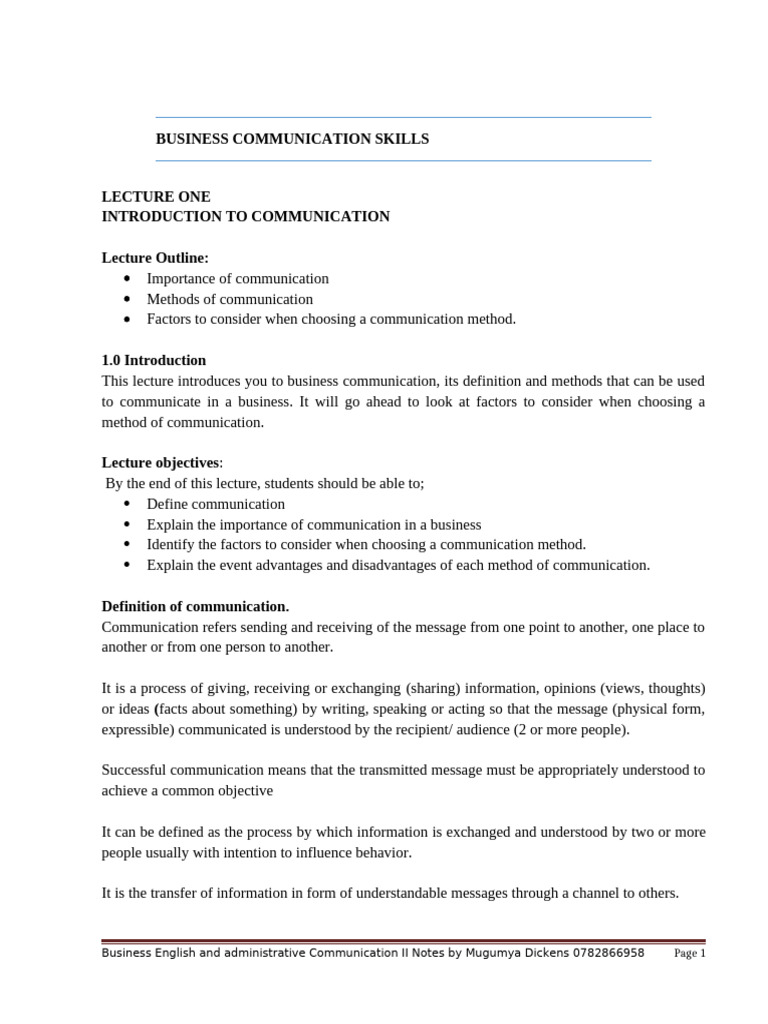 Business Communication Skills Notes For Jimmy | PDF