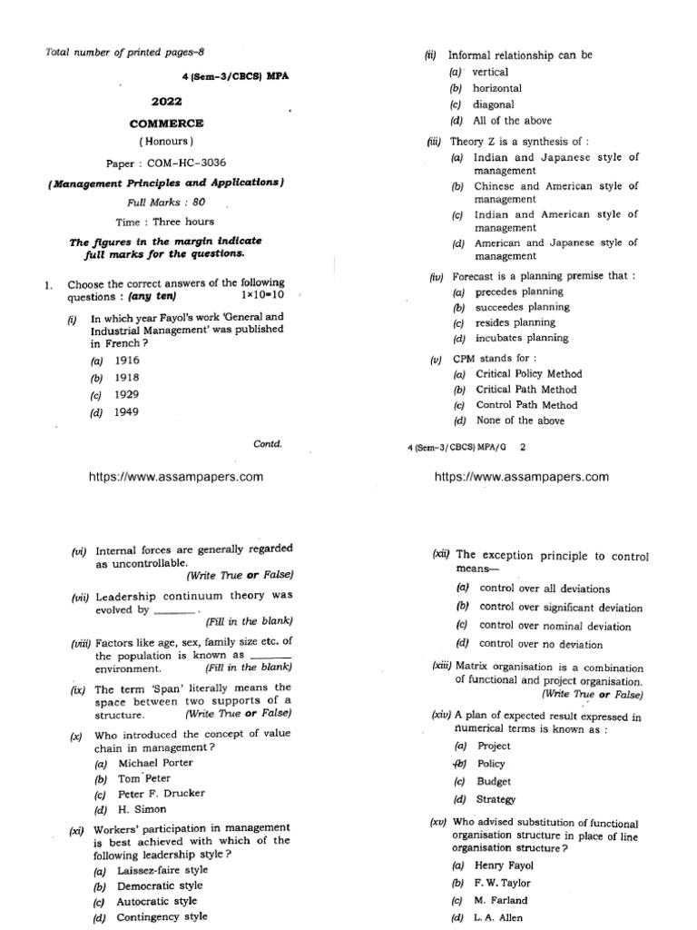 Bcom 3 Sem Commerce Management Principles and Applications Com HC 3036 2022 | PDF