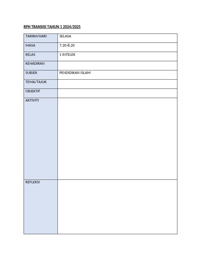 RPH Transisi Tahun 1 2023 | PDF
