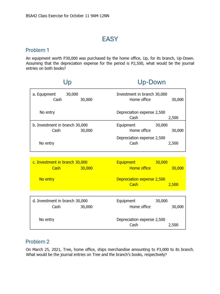 Home Office and Branch Accounting Exercises | PDF