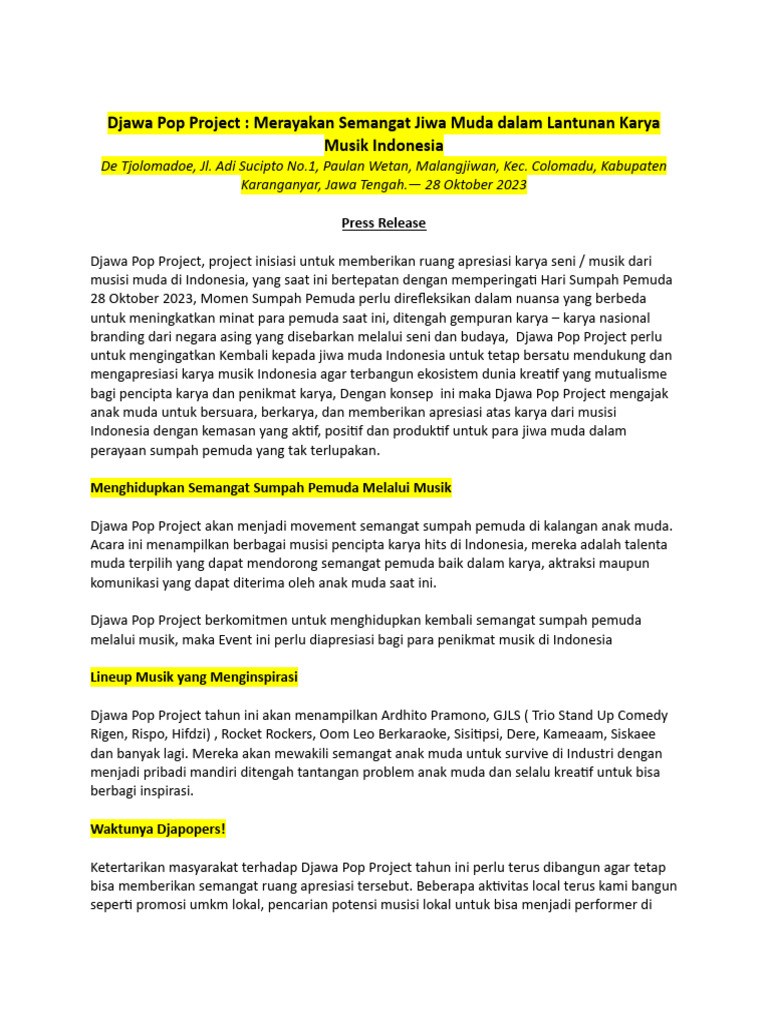 Djawa Pop Project - Press Release | PDF