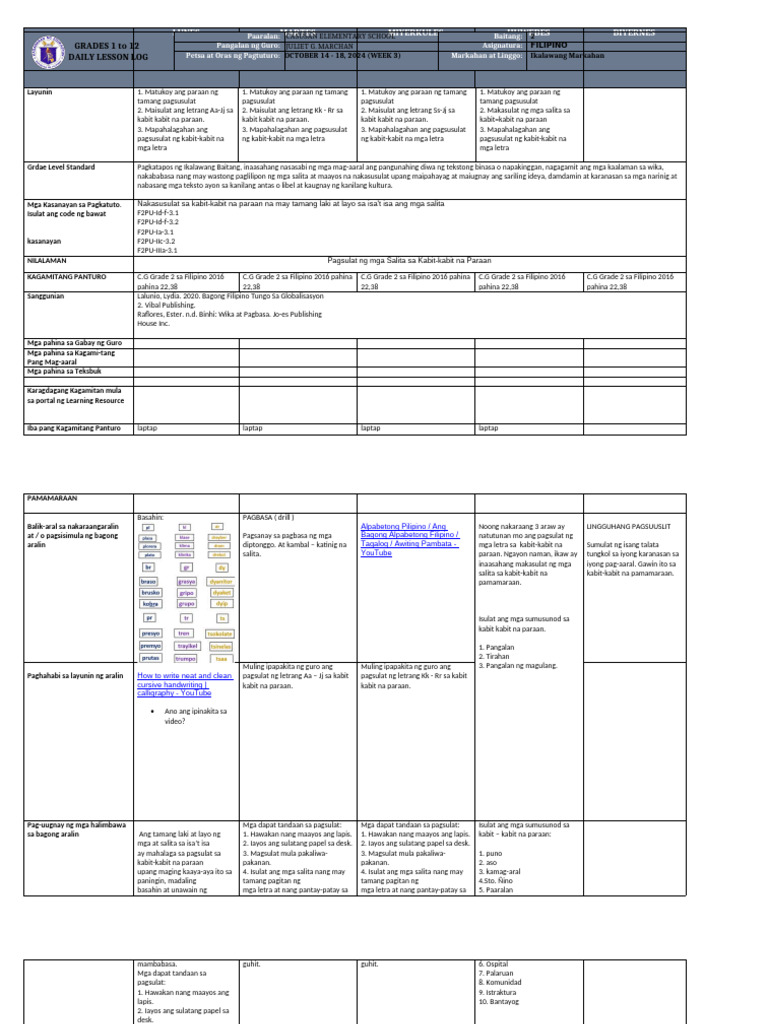 DLL Filipino 2 q2 w3 | PDF