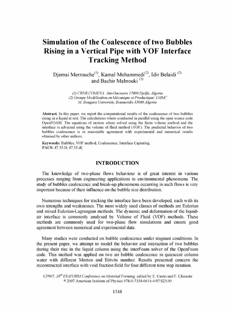 Coalescence of Two Rising Bubbles | PDF