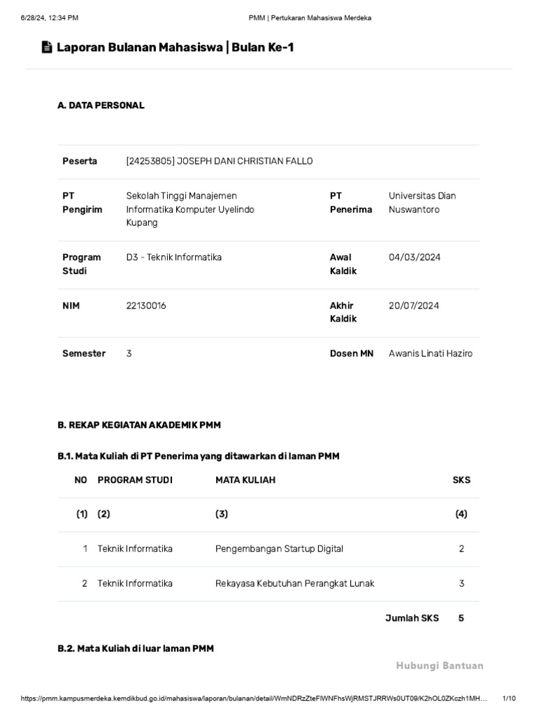 Joseph Fallo (Logbook Bulan 1) | PDF