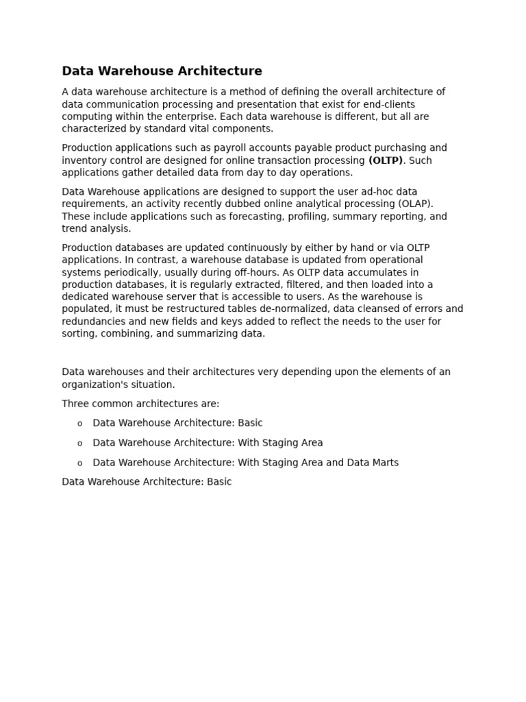 Data Warehouse Architecture Group 1 Pdf