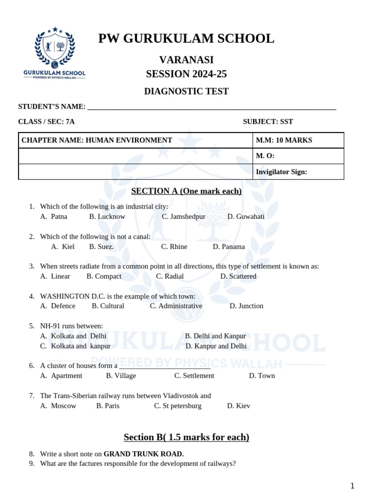 D.T. For Class7 SST | PDF