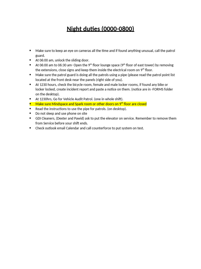 Night Guard Duties | PDF