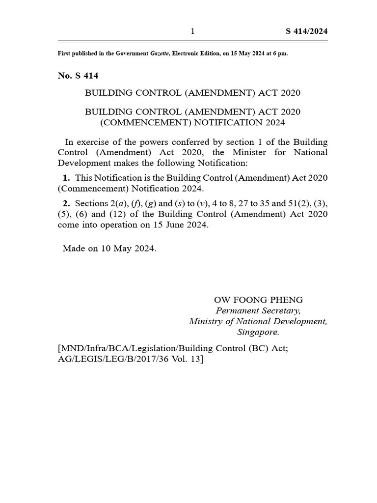 Building Control (Amendment) Act 2020 (Commencemen | PDF