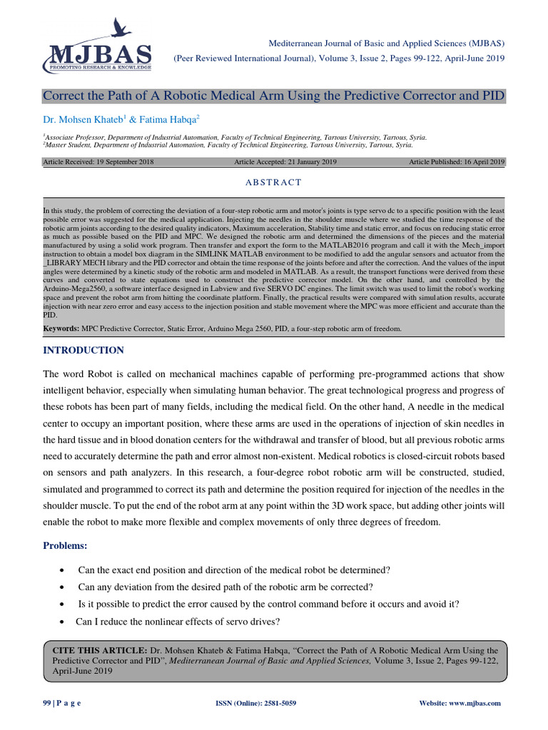 Correct The Path of A Robotic Medical Ar | PDF