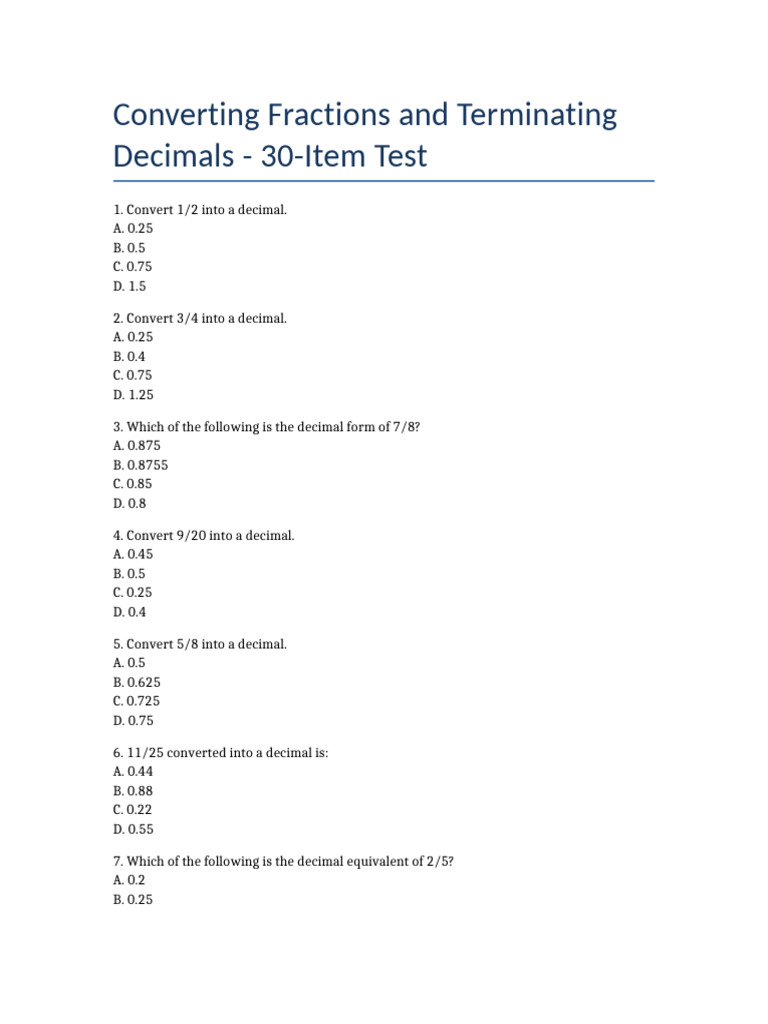 Converting_Fractions_and_Decimals_Test | PDF
