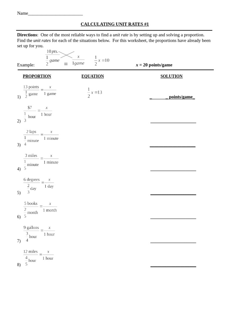 Calculating Unit Rates Fractions 1 | PDF