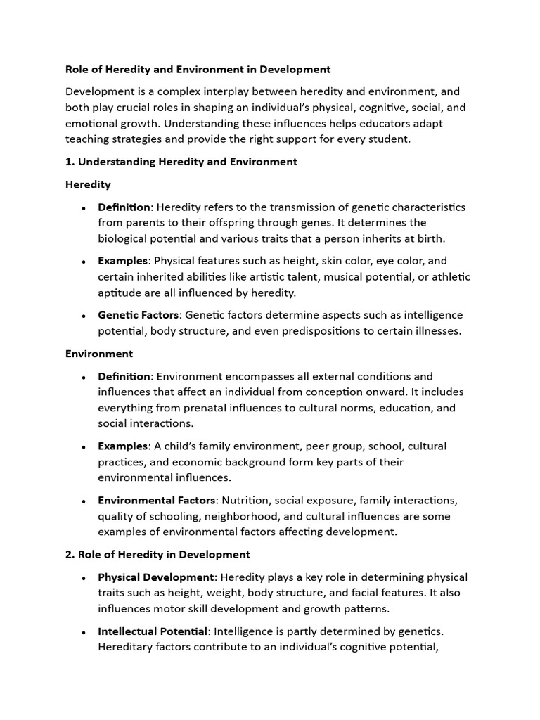 Role of Heredity and Environment in Development | PDF | Nature Versus ...