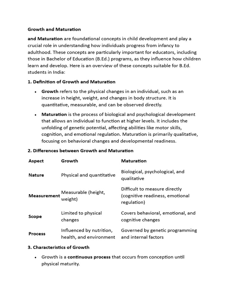 Growth and Maturation | PDF | Child Development | Cognitive Development