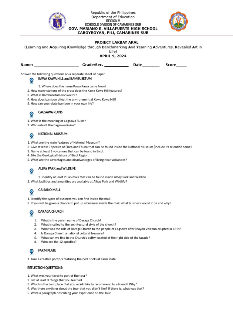Guide Questions For Tour | PDF