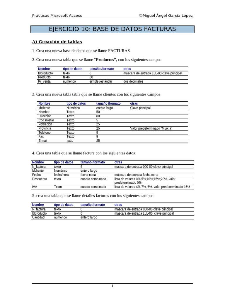 ejercicio factura access | PDF